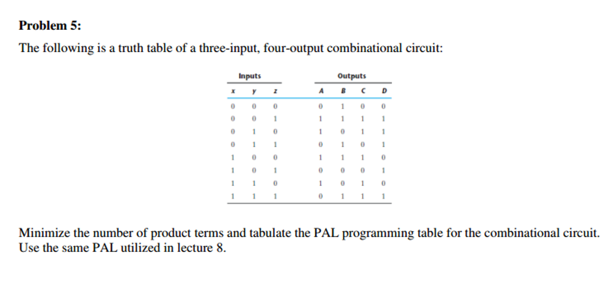 Solved The Following Is A Truth Table Of A Three Input