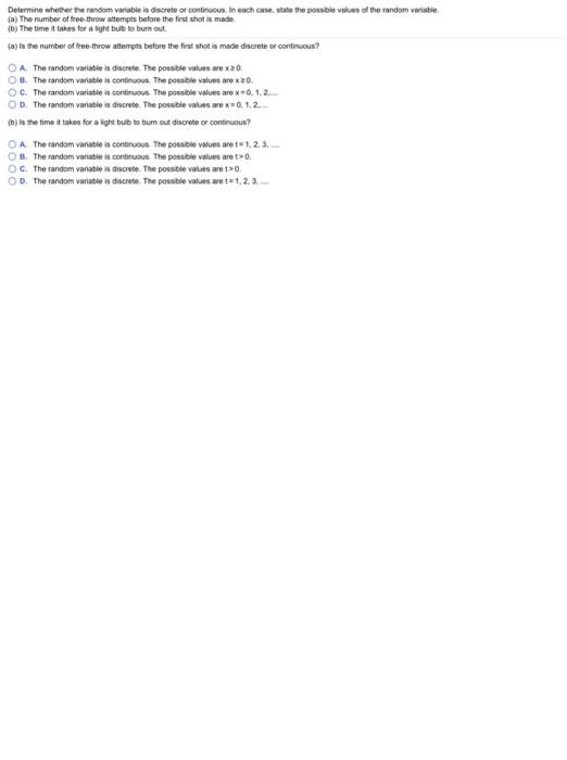 Solved Determine whether random variable is discrete or | Chegg.com