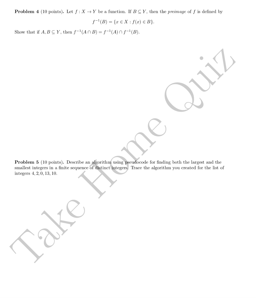 Solved Problem 4 (10 points). Let f:X -Y be a function. If | Chegg.com