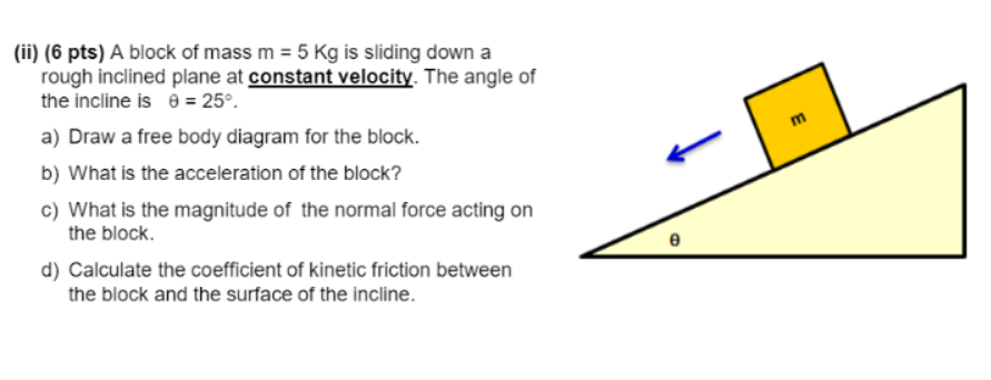 Solved (ii) (6 pts) A block of mass m-5 Kg is sliding down a | Chegg.com