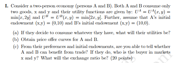 Consider a two-person economy (persons A and B). Both | Chegg.com