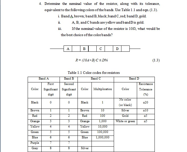 Solved Determine the nominal value of the resistor, along | Chegg.com