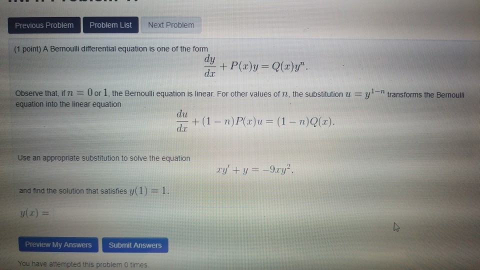 Solved Previous Problem Problem List Next Problerm (1 point) | Chegg.com