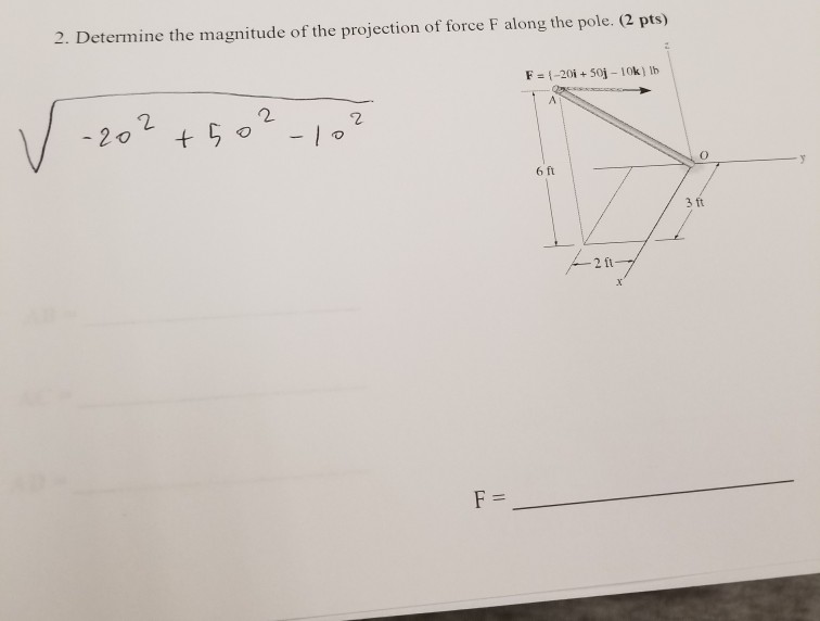 Solved 2 Determine The Magnitude Of The Projection Of Force