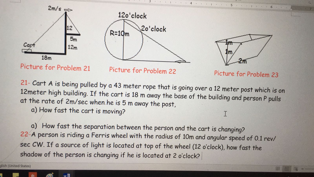 Solved 2m/s = 120'clock 2o'clock R=10m Zm Capt 18m Picture | Chegg.com