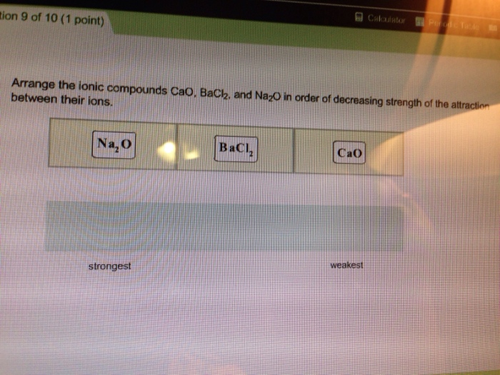 Solved Arrange the ionic compounds CaO, BaCl2, and Na2O in | Chegg.com