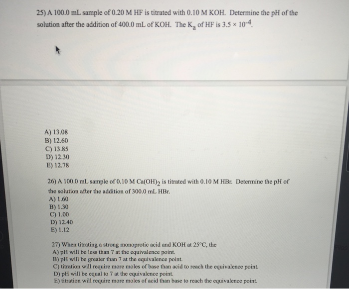 Solved A 100.0 mL sample of 0.20 M HF is titrated with 0.10 | Chegg.com