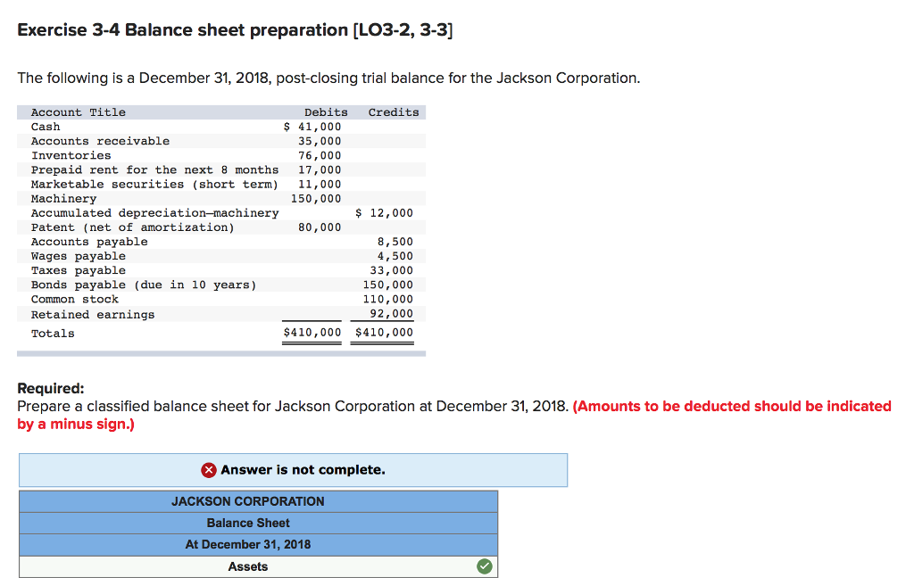 Solved Exercise 3-4 Balance sheet preparation [LO3-2, 3-3] | Chegg.com
