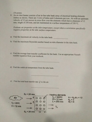 Solved An air duct heater consists of an in-line tube bank | Chegg.com