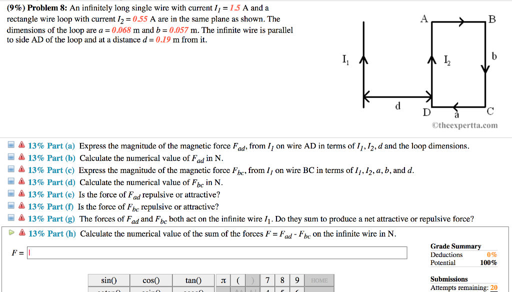 Solved 9 Problem 8 An Infinitely Long Single Wire With
