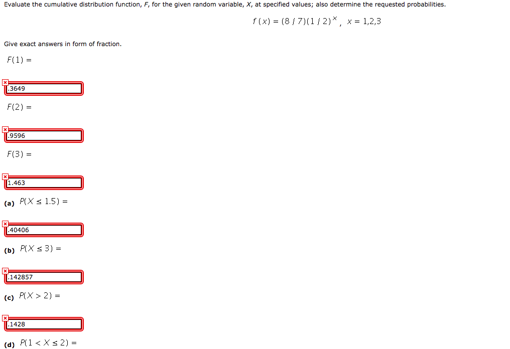 Solved Evaluate The Cumulative Distribution Function F For