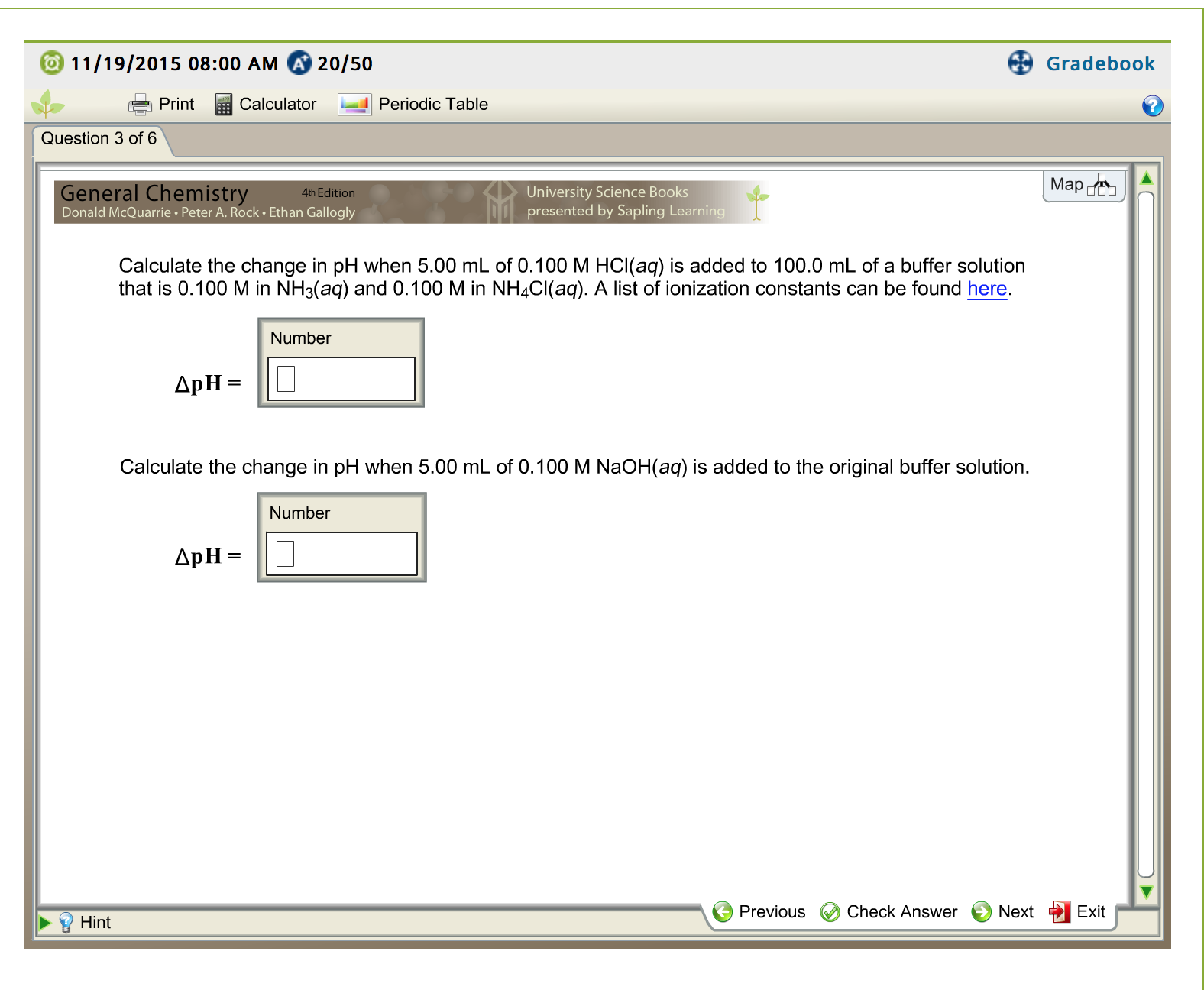 Solved Calculate the change in pH when 5.00 mL of 0.100 M | Chegg.com