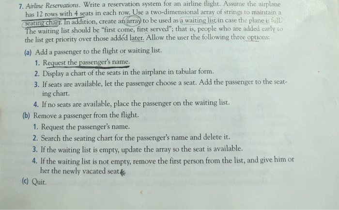 Solved 7. Airline Reservations. Write a reservation system | Chegg.com