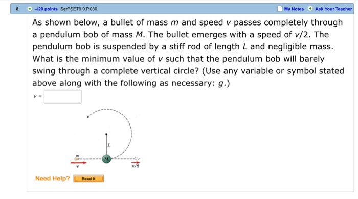 Solved As shown below, a bullet of mass m and speed v passes | Chegg.com Solved As shown below, a bullet of mass m and speed v passes | Chegg.com
