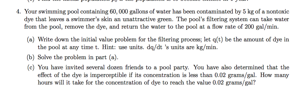 Solved 4. Your swimming pool containing 60, 000 gallons of | Chegg.com