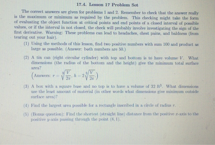 Solved 17.4. Lesson 17 Problem Set The correct answers are | Chegg.com