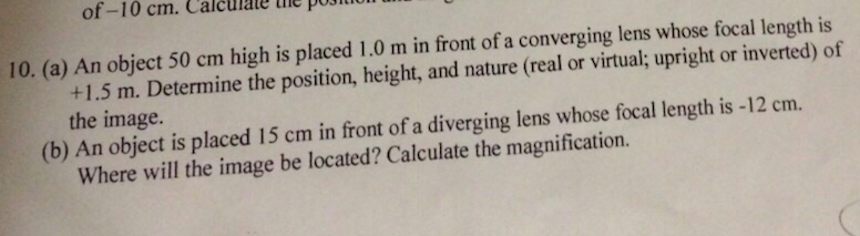 Solved (a) An object 50 cm high is placed 1.0 m in front of | Chegg.com