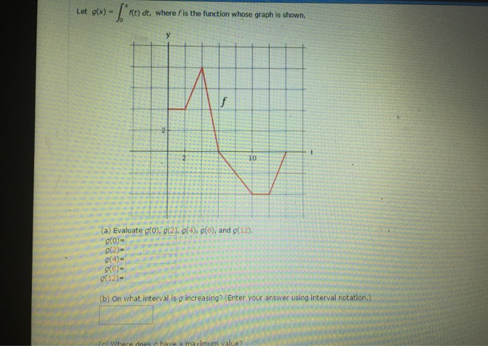 Solved Ler g(x)=integral^x_0 f(t) dt, where f is the | Chegg.com