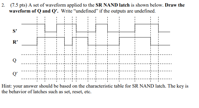 Solved 2. (7.5 pts) A set of waveform applied to the SR NAND | Chegg.com