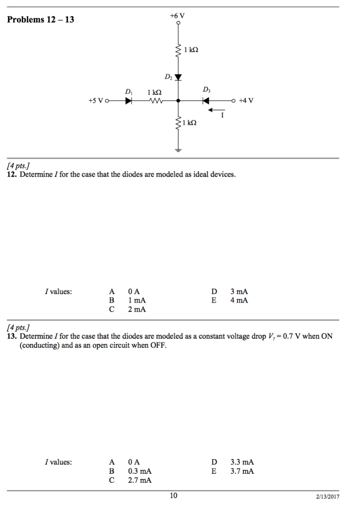 Solved +6 V Problems 12-1 3 D2 Ds +5 V +4 V [4 pts.] 12. | Chegg.com