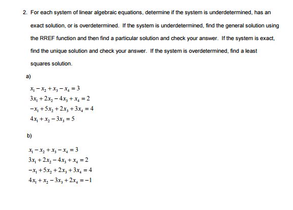 For each system of linear algebraic equations, | Chegg.com