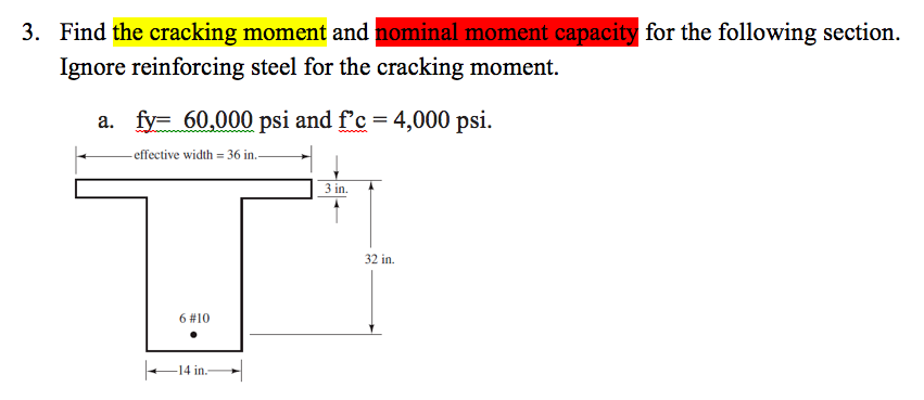 Solved Find the cracking moment and nominal moment capacity | Chegg.com