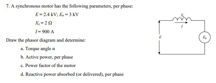 Solved 7. A synchronous motor has the following parameters, | Chegg.com