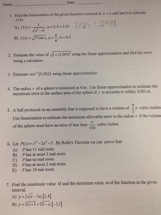 Solved Find Linearization Of The Given Function Centered At