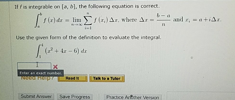 Solved If f is integrable on [a, b], the following equation | Chegg.com
