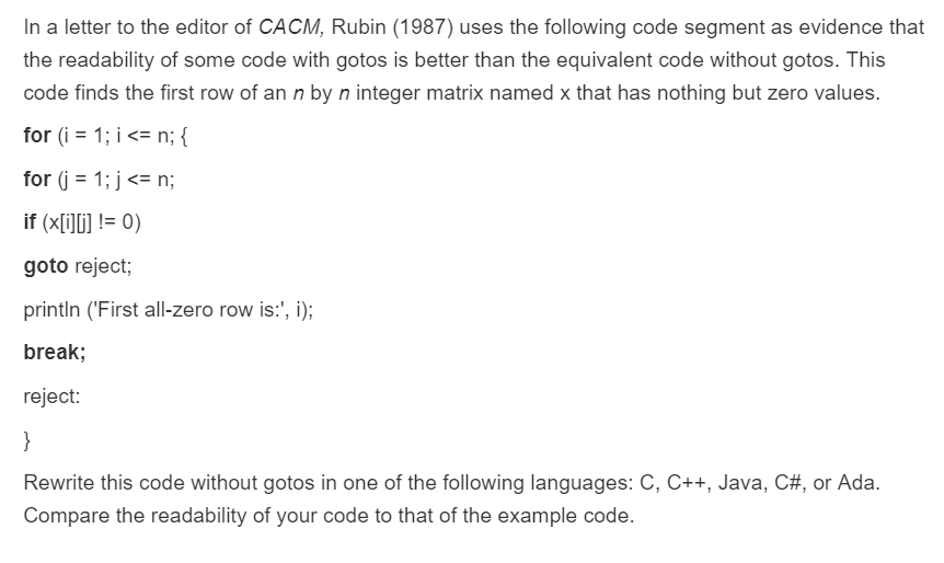 Solved In a letter to the editor of CACM, Rubin (1987) uses | Chegg.com