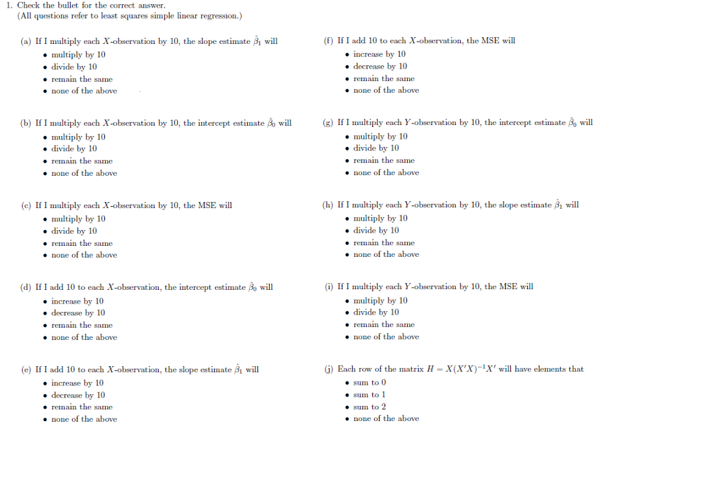 Solved 1. Check the bullet for the correct answer (All | Chegg.com