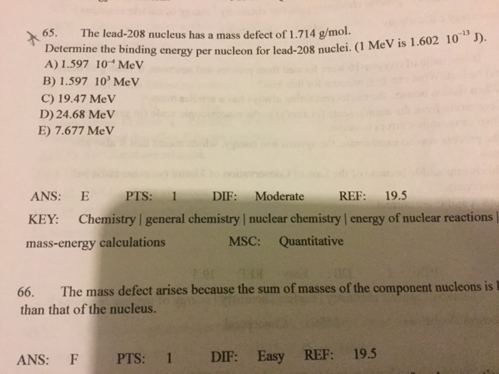 Solved The lead-208 nucleus has a mass defect of 1.714 | Chegg.com