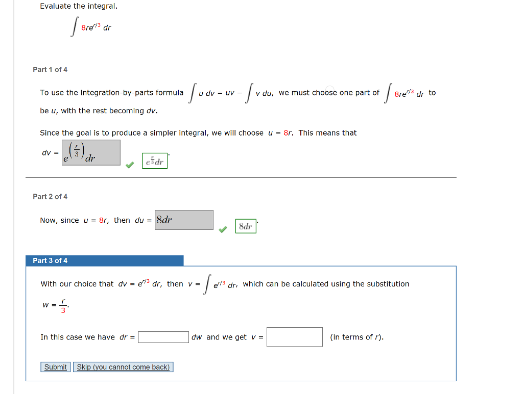 Solved Evaluate the integral. re /3 dr Part 1 of 4 To use | Chegg.com