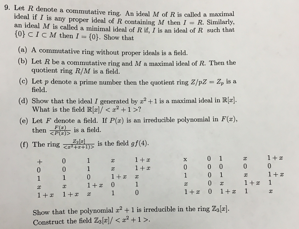 Let R denote a commutative ring. An ideal M of R is | Chegg.com