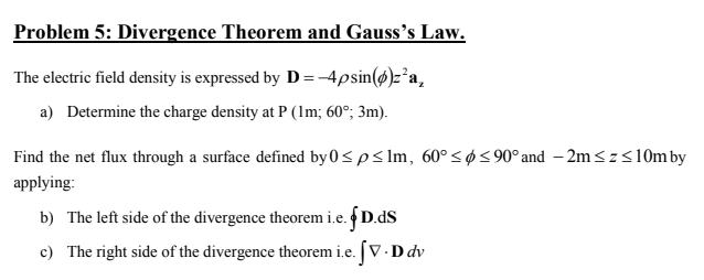 Solved Problem 5: Divergence Theorem and Gauss's Law. The | Chegg.com