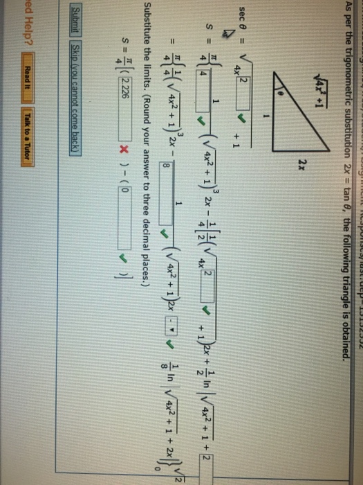 Solved As per the trigonometric substitution 2x = tan theta, | Chegg.com