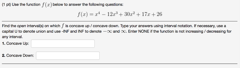 Solved (1 pt) Use the function f (ar) below to answer the | Chegg.com