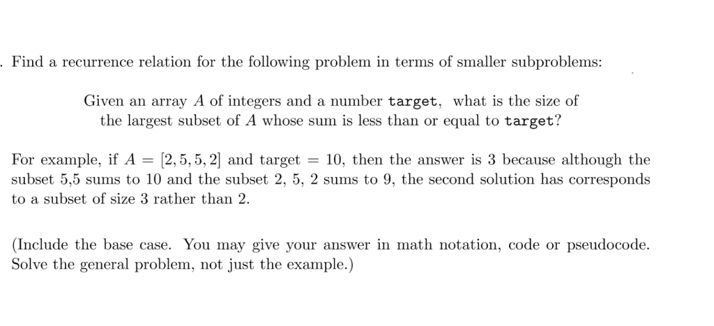 Solved Find a recurrence relation for the following problem | Chegg.com