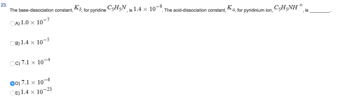 Solved 23 The Base Dissociation Constant Kb For Pyridine