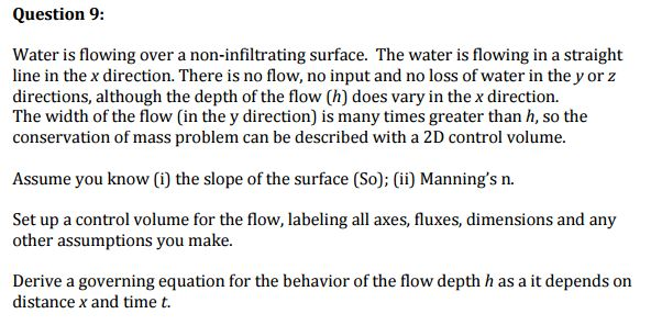 Solved Water is flowing over a non-infiltrating surface. The | Chegg.com