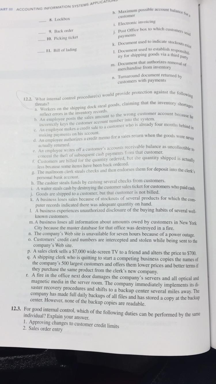 Solved What internal control procedure(s) would provide | Chegg.com