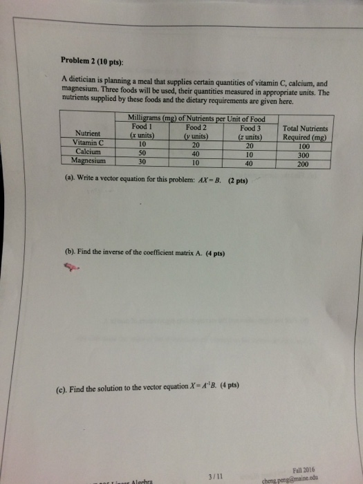 Solved A dietician is planning a meal that supplies certain | Chegg.com