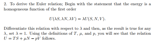 Solved 2. To derive the Euler relation; Begin with the | Chegg.com