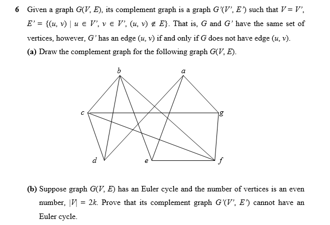 Solved 6 Given A Graph Gv E Its Complement Graph Is A 0515