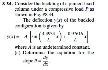 Solved 8-34. Consider the buckling of a pinned-fixed column | Chegg.com