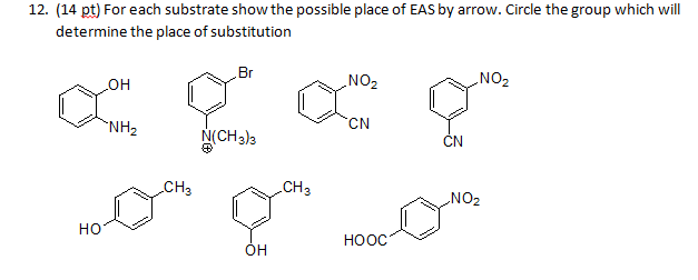 Solved For each substrate show the possible place of EAS by | Chegg.com