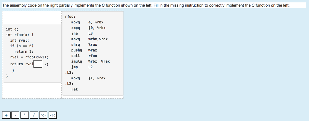 Solved The assembly code on the right partially implements | Chegg.com
