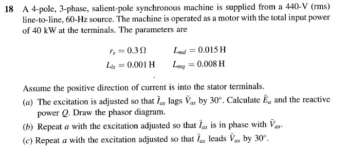Solved A 4-pole, 3-phase, salient-pole synchronous machine | Chegg.com
