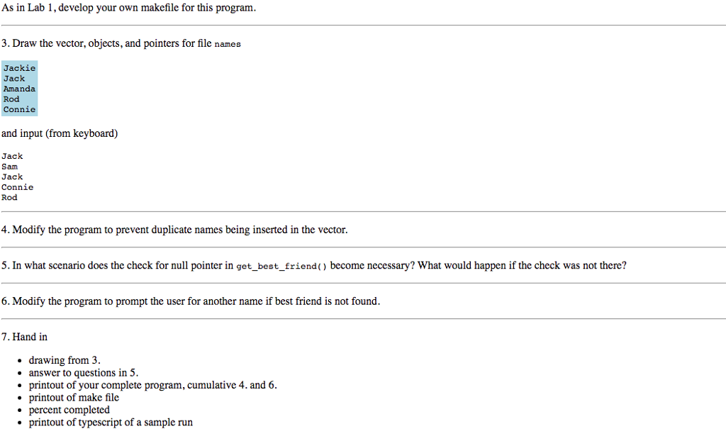 CSE 202 Lab 4: Classes, Vectors, and Pointers 1. | Chegg.com