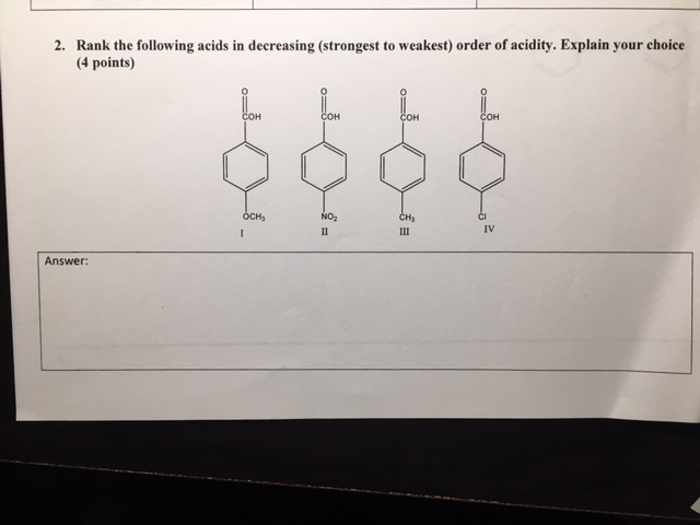Solved Rank the following acids in decreasing (strongest to | Chegg.com